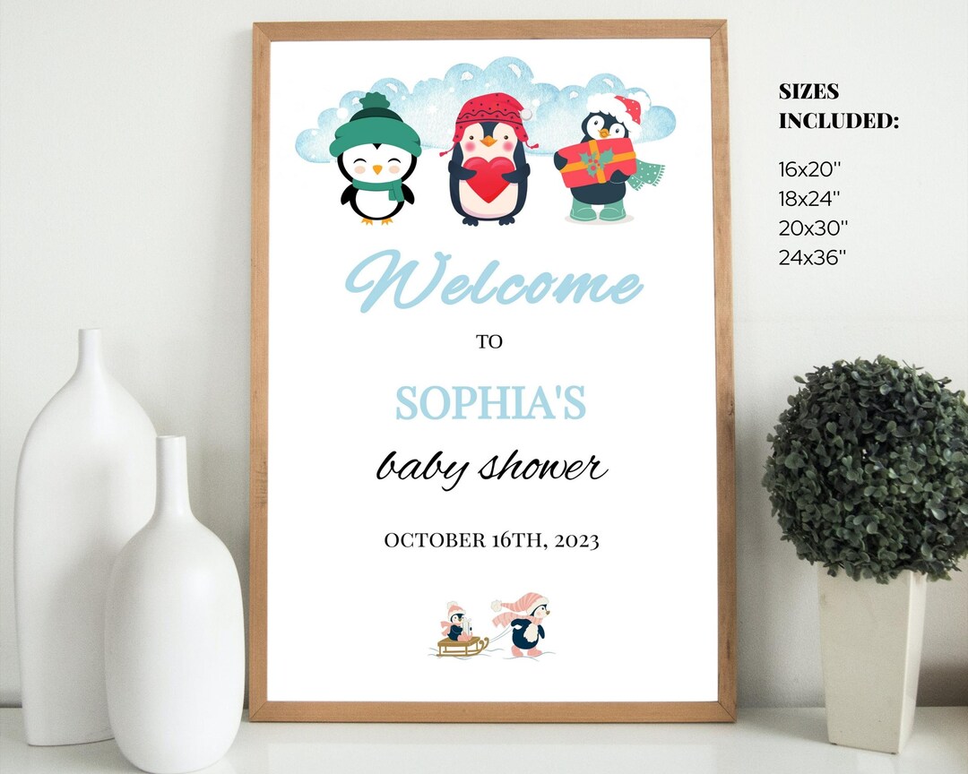 Penguins Welcome Sign, Baby Shower Sign, Editable Welcome Sign ...