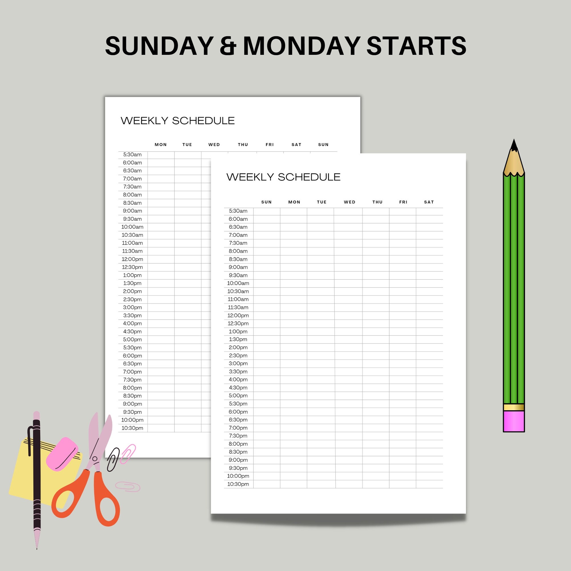 Half Hour Weekly Schedule Weekly Planner Printable - Etsy