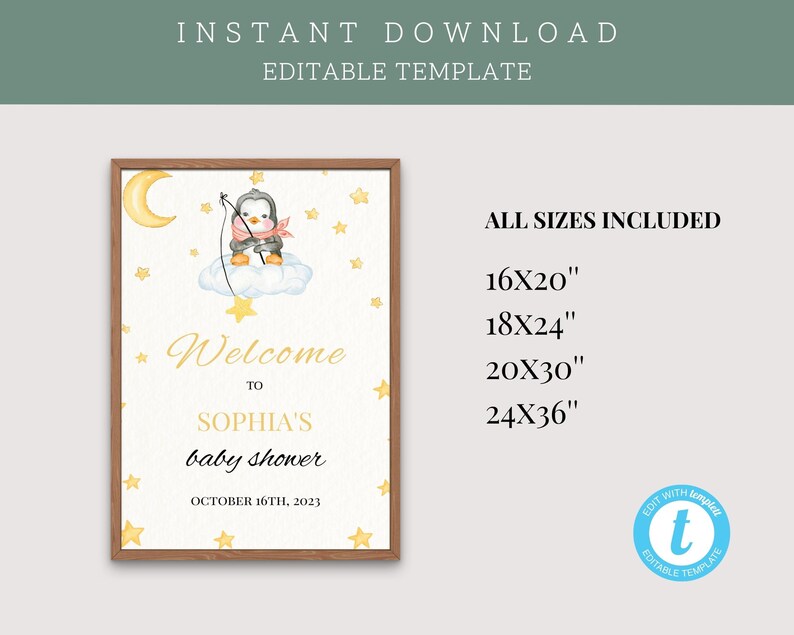 Penguin Welcome Sign Baby Shower Sign Editable Welcome - Etsy
