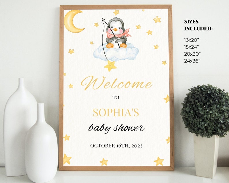 Penguin Welcome Sign Baby Shower Sign Editable Welcome - Etsy