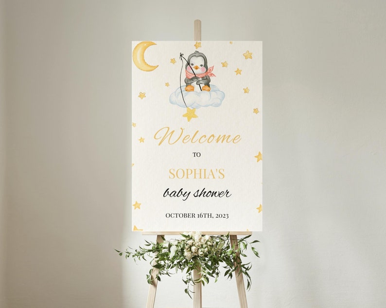 Penguin Welcome Sign Baby Shower Sign Editable Welcome - Etsy