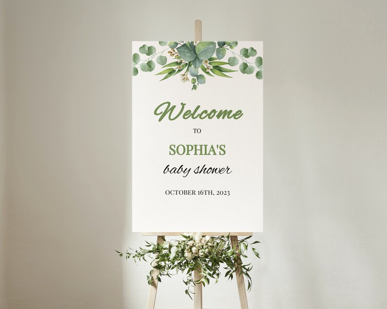 Greenery Welcome Sign, Greenery Baby Shower Sign, Editable Welcome Sign ...