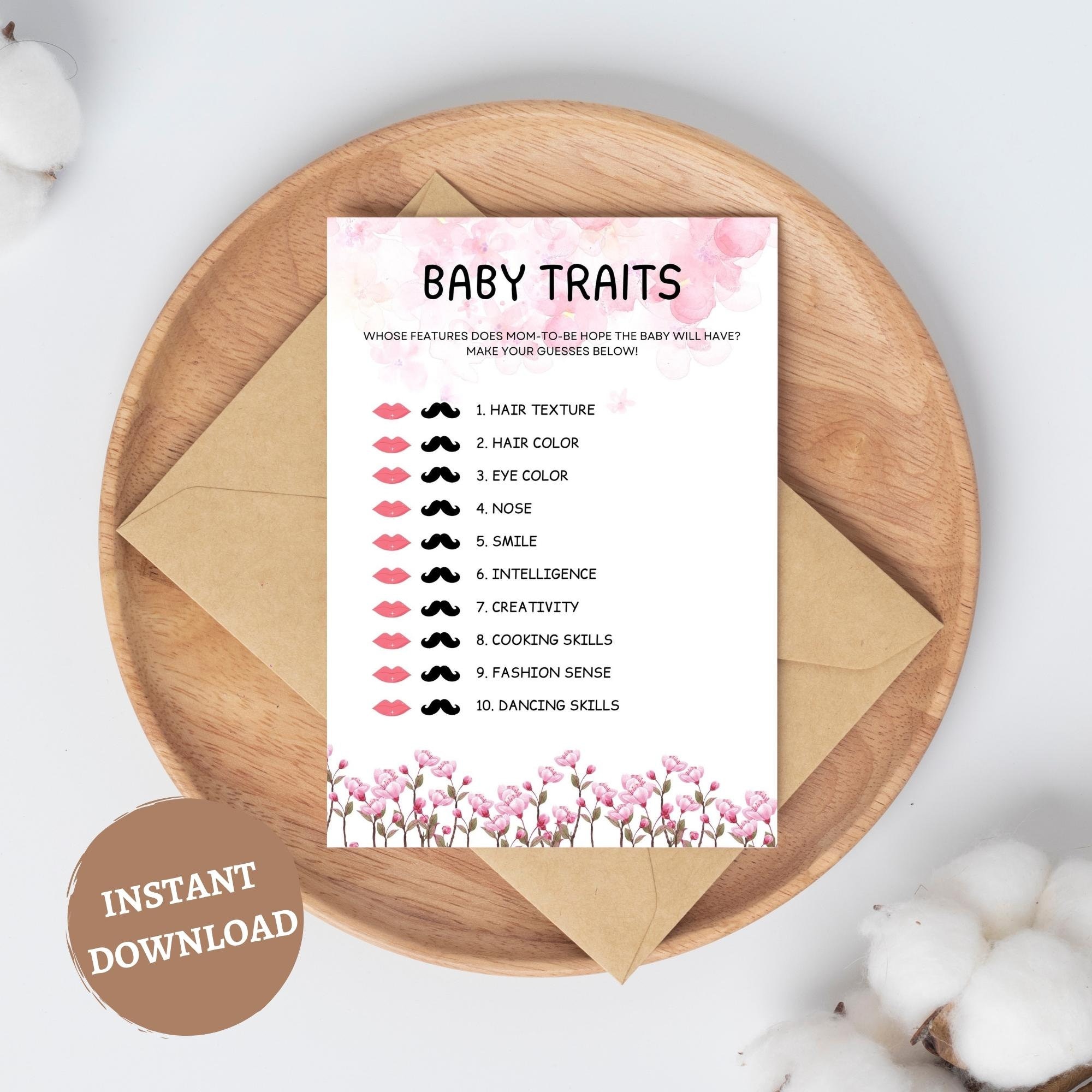 Baby Traits Game for Baby Shower, Minimalist Baby Shower Games, Mommy ...