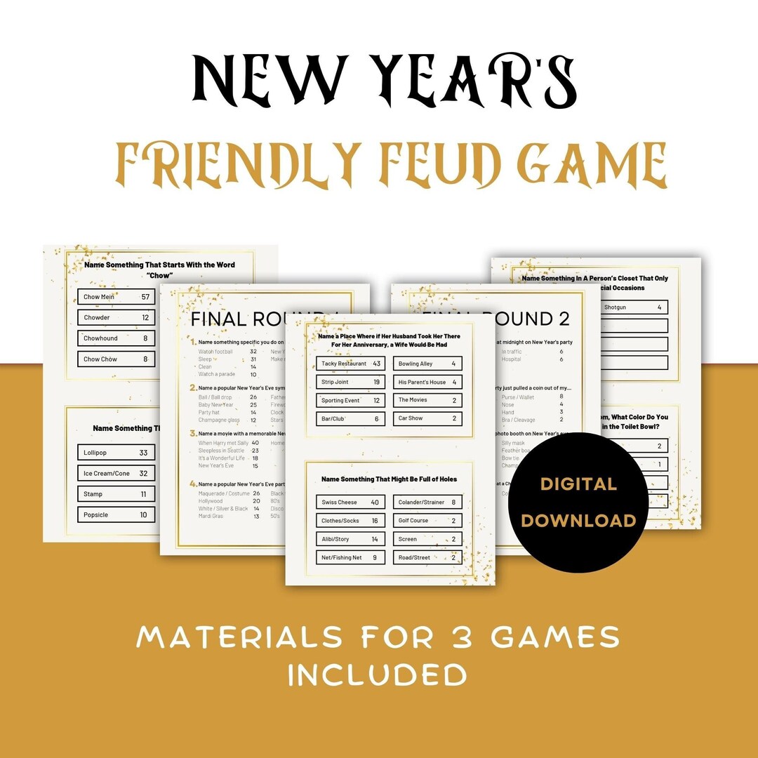 New Years Eve Friendly Feud Game, Family Feud Game, Printable New Year ...