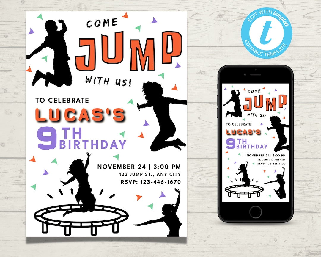 Trampoline Park Birthday Invitation, Trampoline Birthday Invitation ...