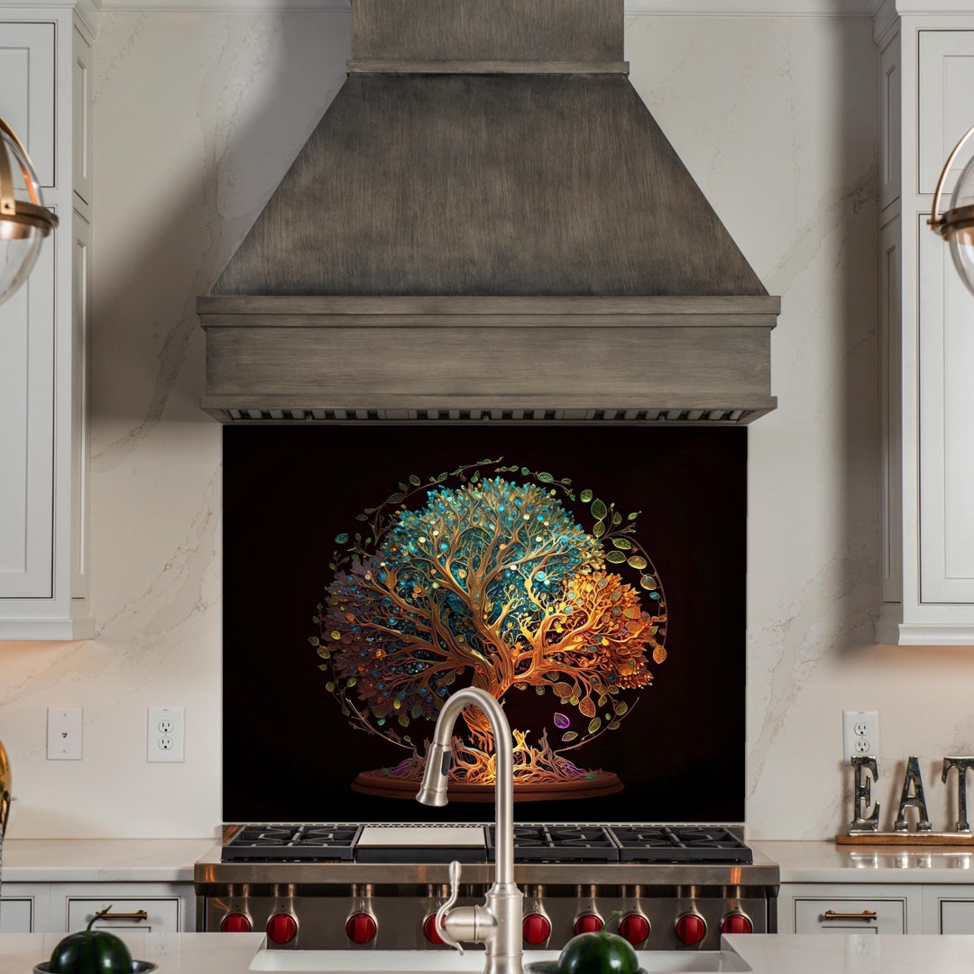 Life of Tree Backsplash Tiles, Tempered Glass Backsplash, Backsplash ...