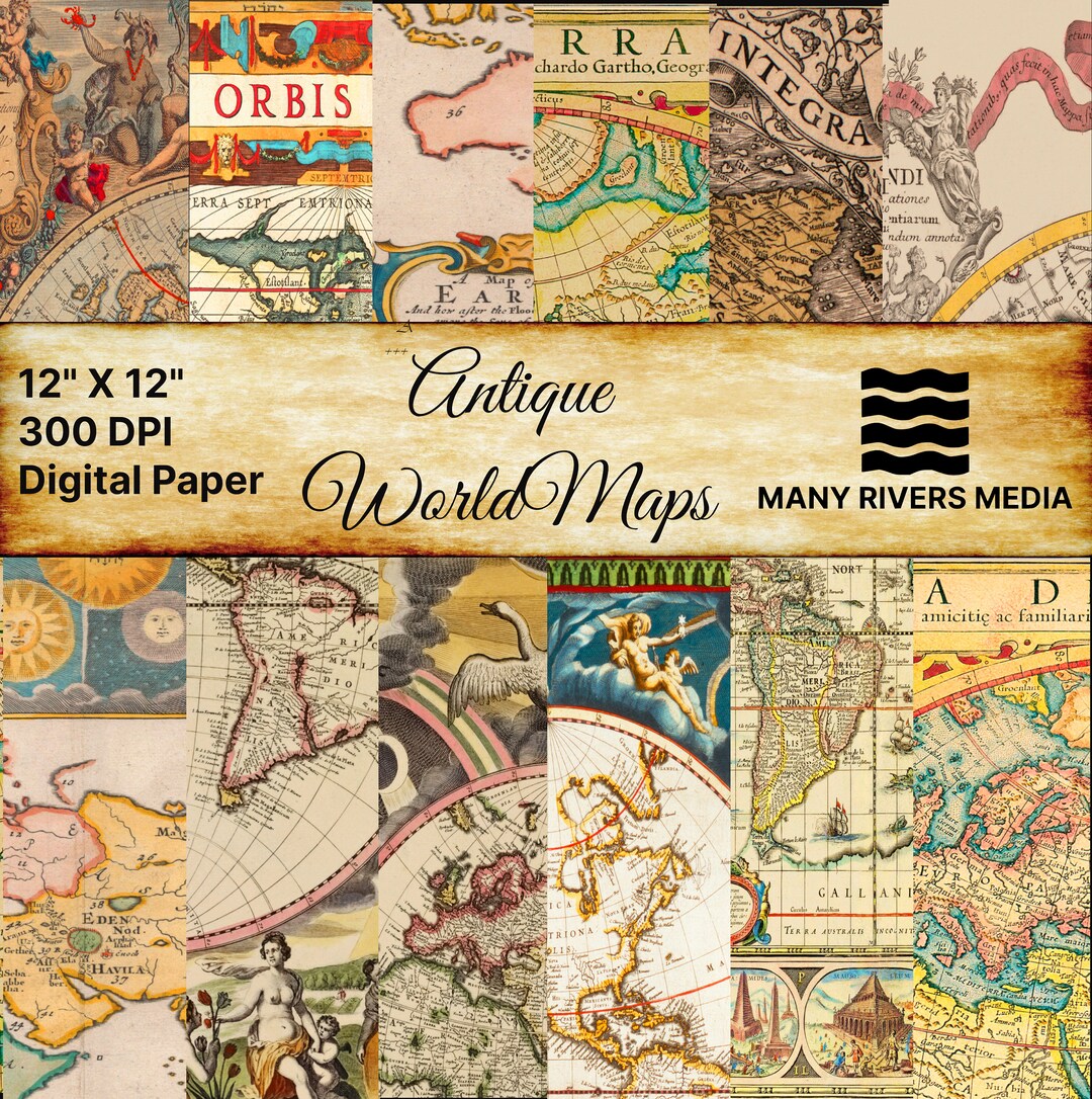 Antique Maps, Vintage Old Maps, Digital Paper, World Map, Map ...