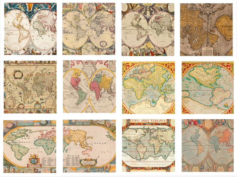 Antique Maps, Vintage Old Maps, Digital Paper, World Map, Map ...
