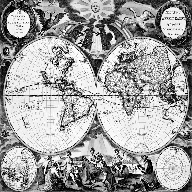 Antique Maps, Vintage Old Maps, Digital Paper, World Map, Map ...