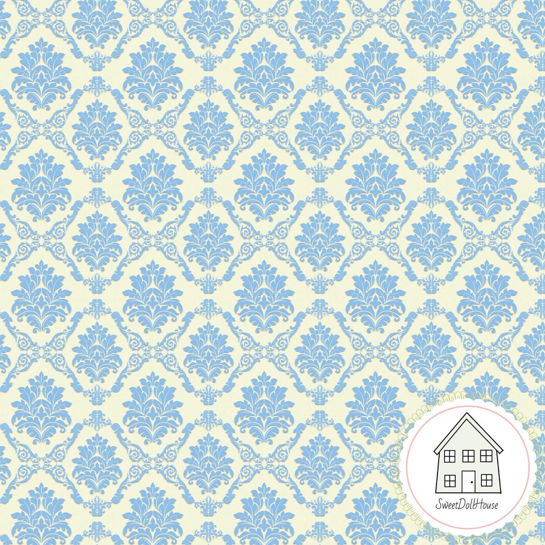 Dollhouse Wallpaper 1:12 Scale Printable Digital Download, Damask ...