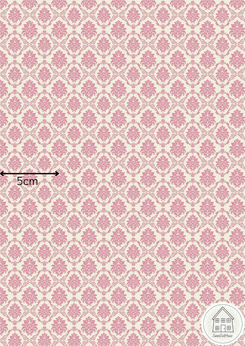 Dollhouse Wallpaper 1:12 Scale Printable Digital Download, Damask ...