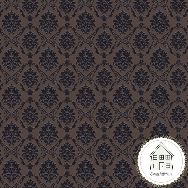 Dollhouse Wallpaper 1:12 Scale Printable Digital Download, Damask ...