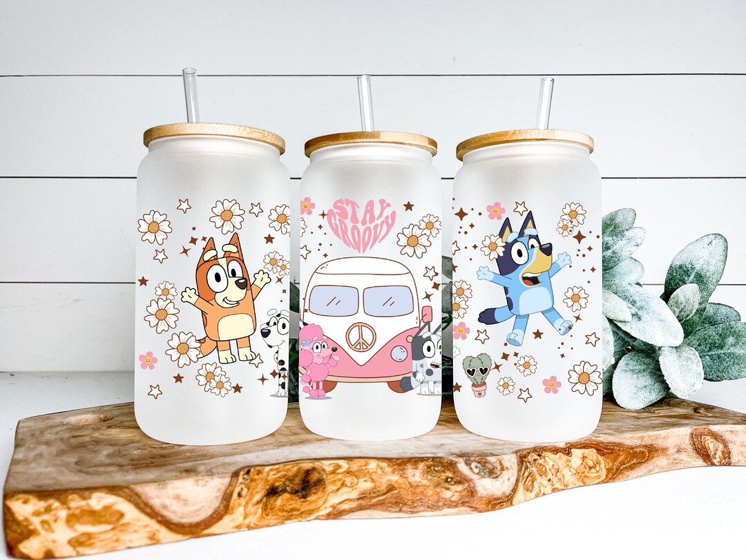 Bluey Groovy Theme 16oz Frosted Glass Beer Can - Etsy