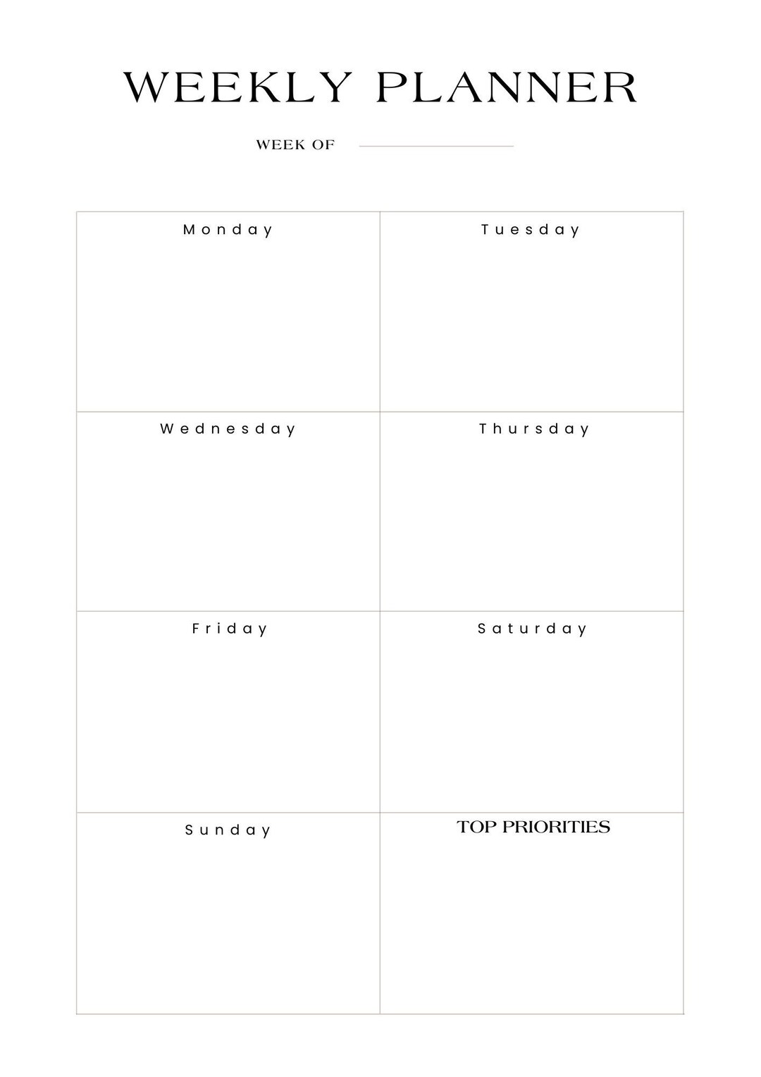 Minimal, Clean Weekly Planner Digital Download. Printable PDF - Etsy