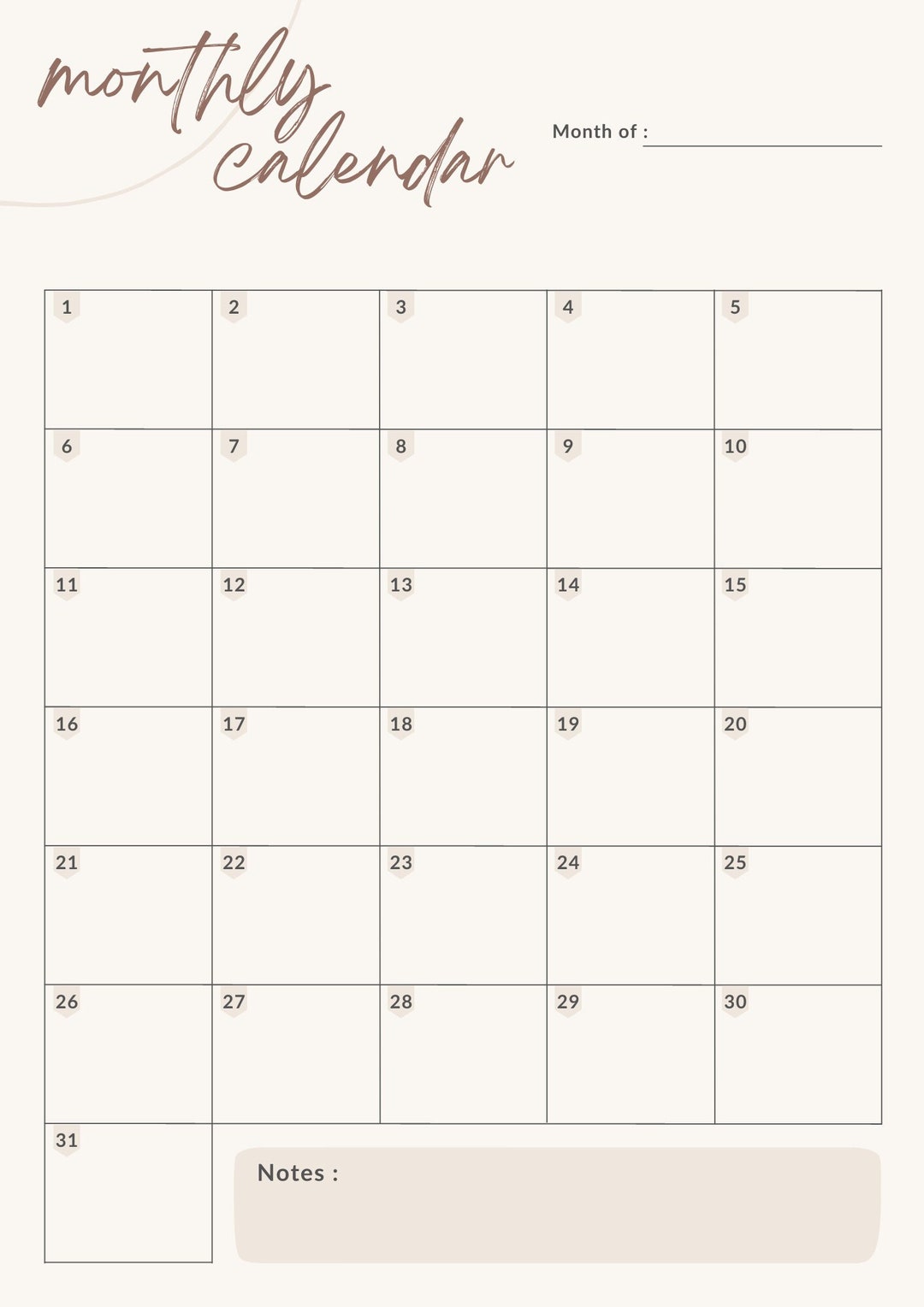 Minimal Monthly Planner, Printable, Downloadable, PDF - Etsy