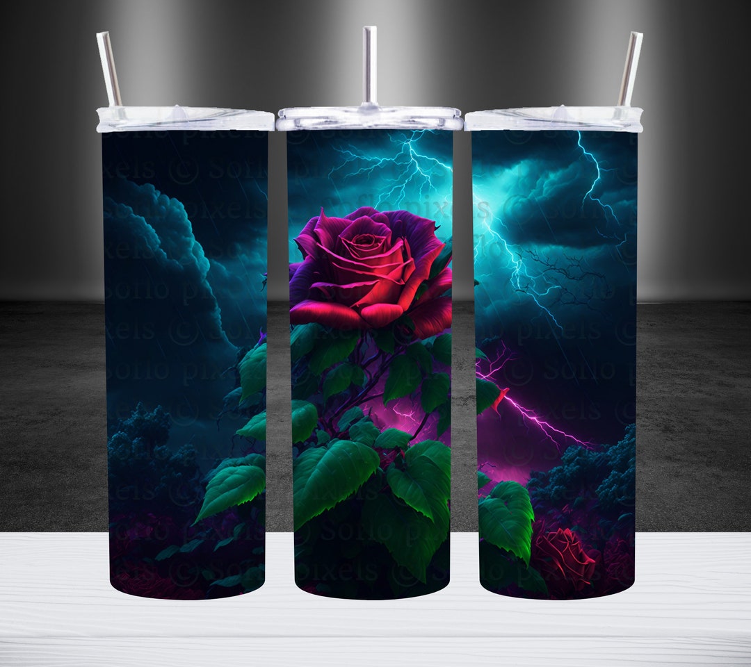 3D Neon Red Rose Lightning Storm 20 Oz Skinny Tumbler - Etsy