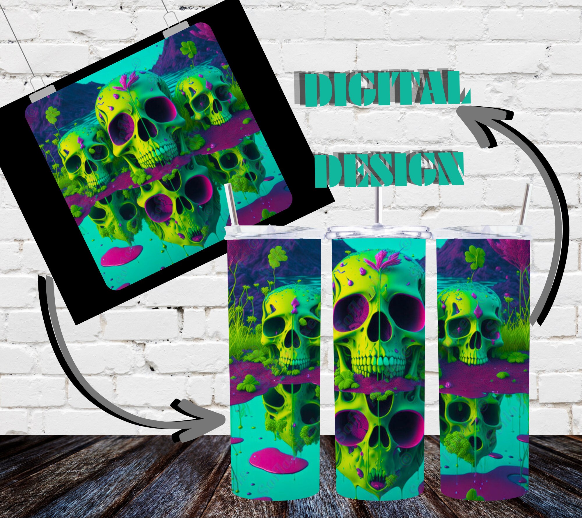 3D 4 Leaf Clover St Paddys Day Skulls 20 Oz Skinny Tumbler - Etsy