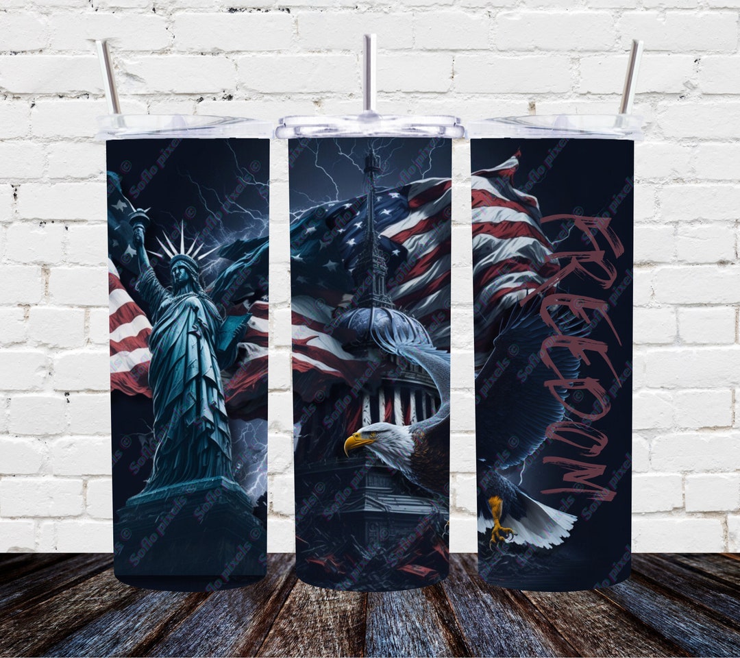 Freedom Lightening Storm American Flag, 20 Oz Skinny Tumbler ...