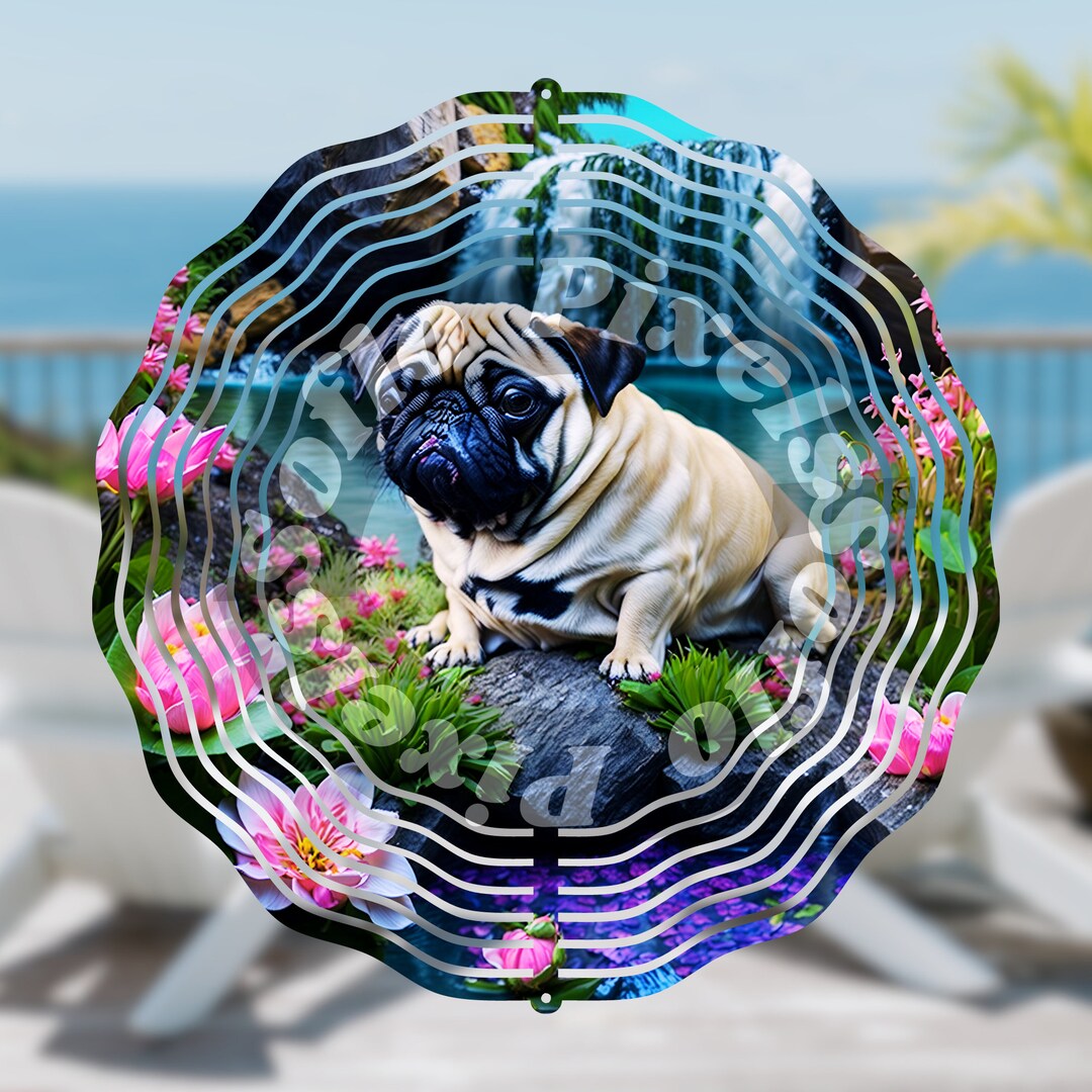 Wind Spinner PNG, Pug Flower Garden Waterfall, Instant Digital Download ...