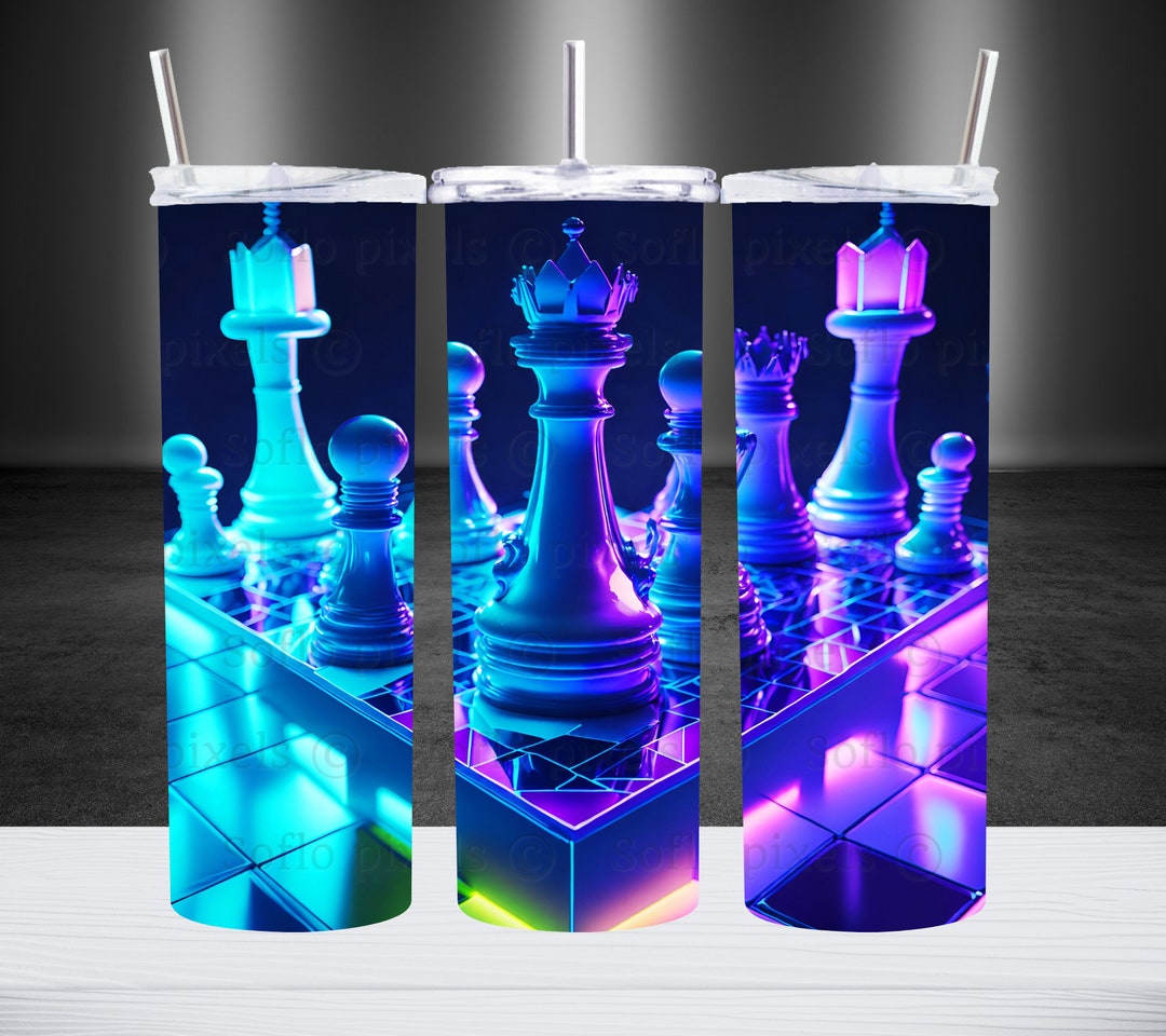 20 Oz Skinny Tumbler Sublimation Design, 3D Chess Game, Instant Digital ...