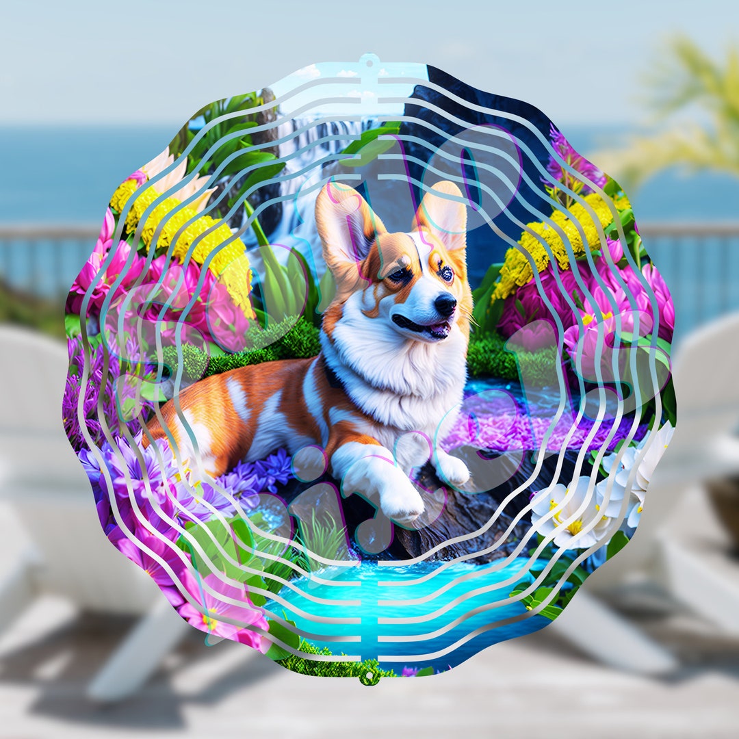 Wind Spinner PNG, Corgi Flower Garden Waterfall, Instant Digital ...
