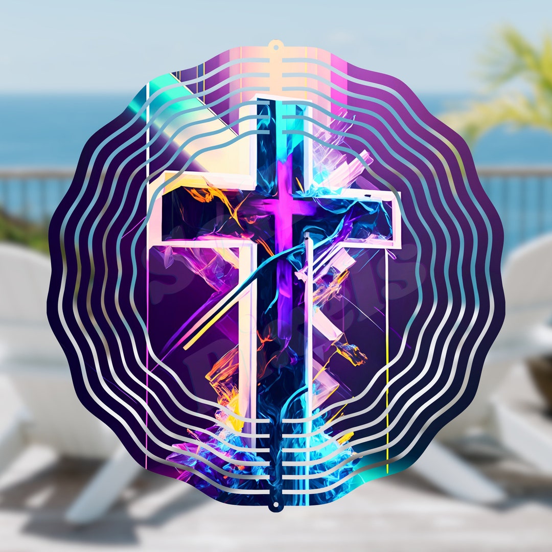 Glowing 3D Christian Cross, Wind Spinner Sublimation Design, Instant ...
