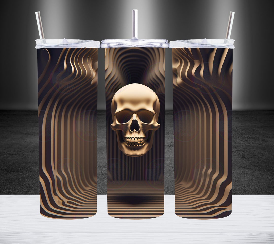 Optical Illusion Floating Skull, 20 Oz Skinny Tumbler Sublimation ...