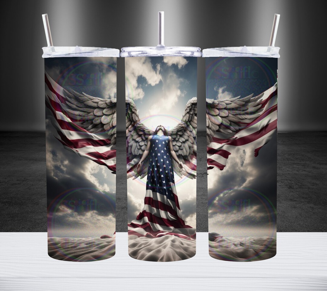 American Flag Angel, 20 Oz Skinny Tumbler Sublimation Design, Instant ...