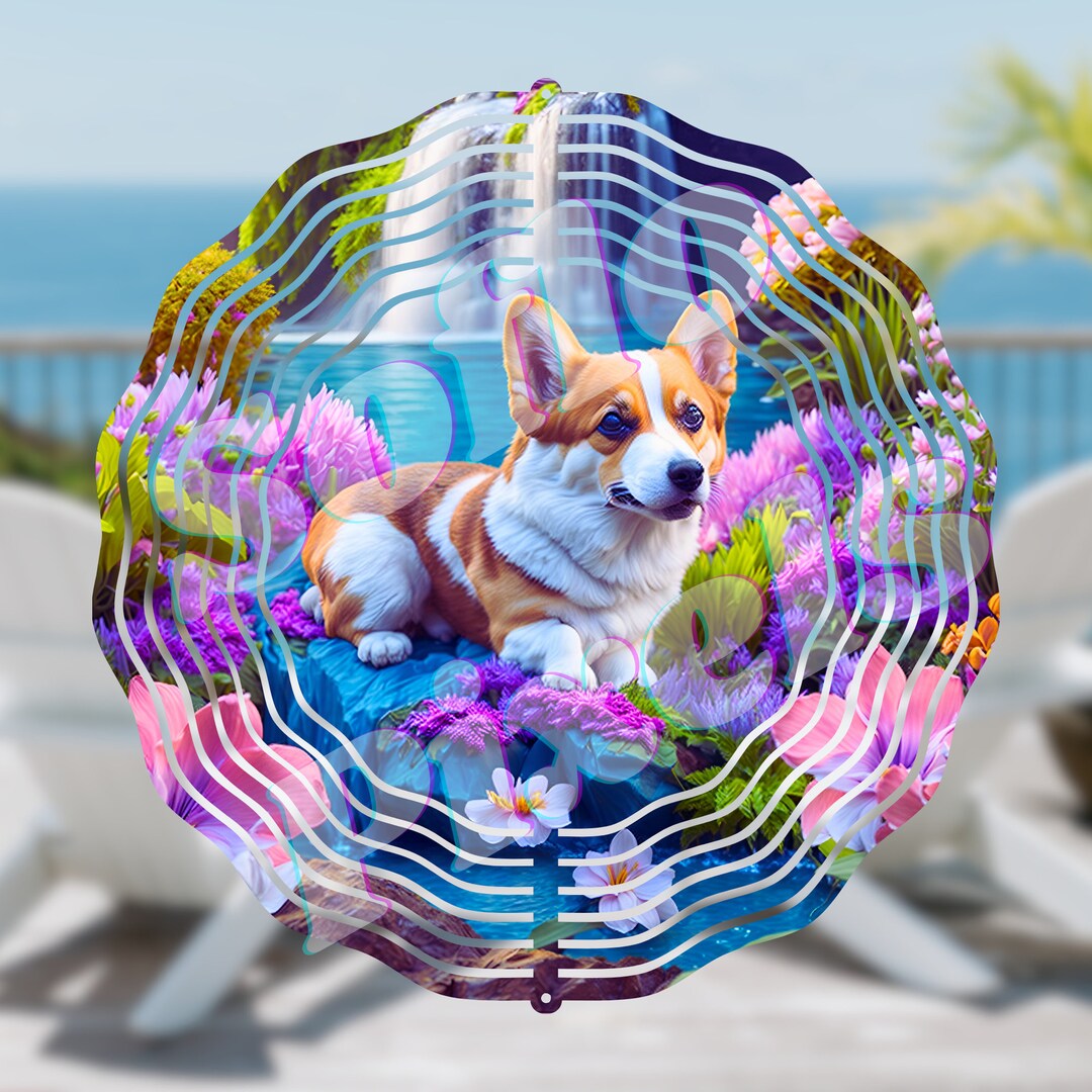 Wind Spinner PNG, Corgi Flower Garden Waterfall, Instant Digital ...