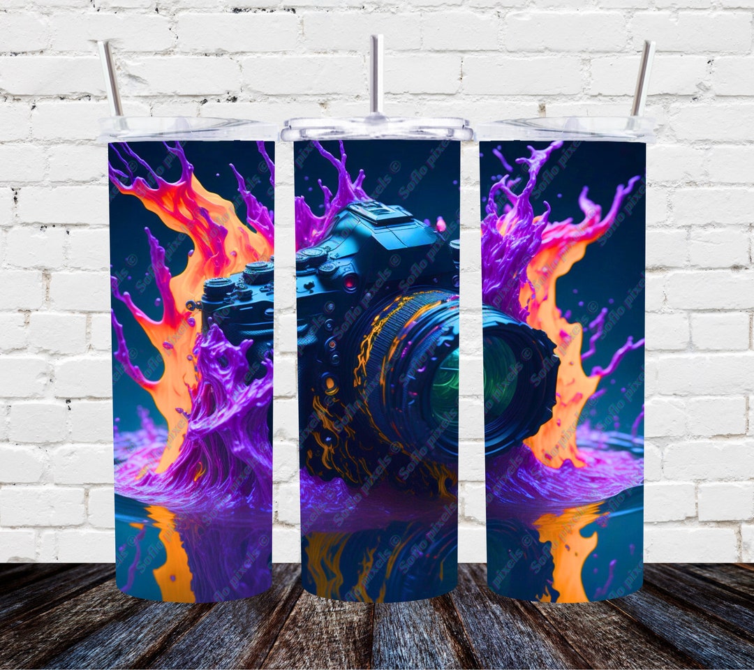 Flaming Photographer Camera, PNG Sublimation for 20 Oz Skinny Tumblers ...