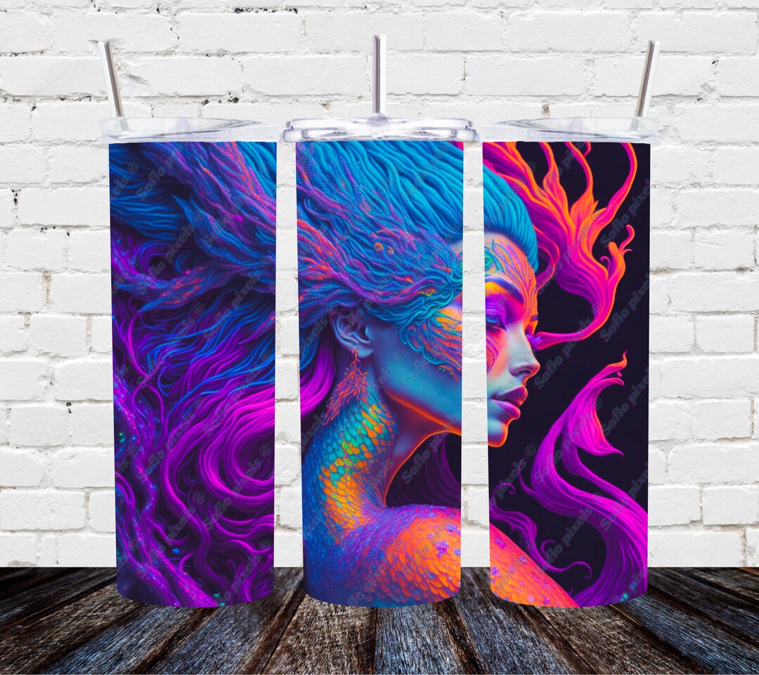 Psychedelic Mermaid Goddess, PNG Sublimation for 20 Oz Skinny Tumblers ...