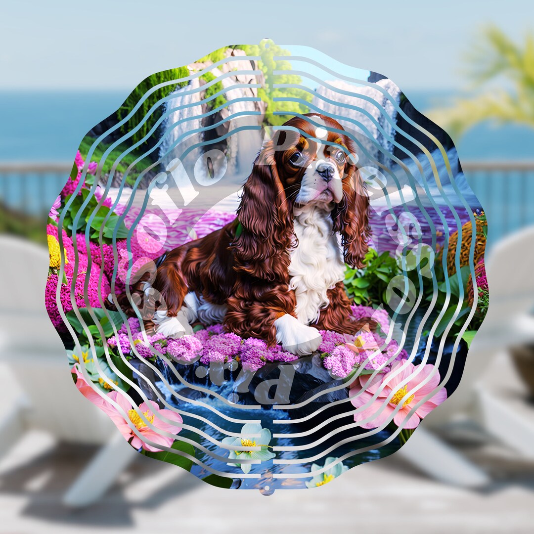 Wind Spinner PNG Charles Spaniel Flower Garden Waterfall - Etsy