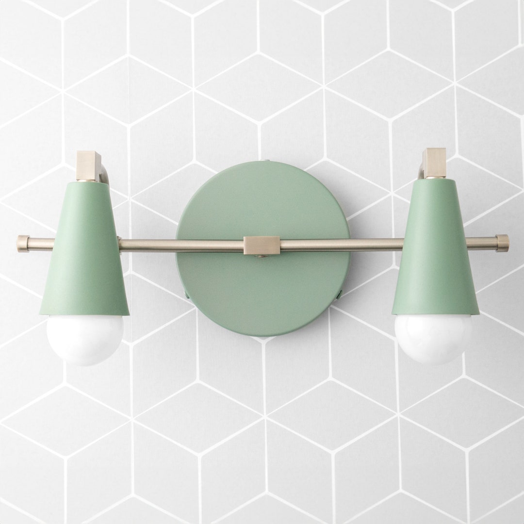 Brushed Nickel Wall Sconce - Green Vanity Light - Bathroom Vanity ...