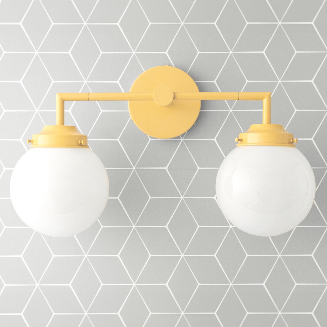 Yellow Vanity Light - Vanity Lighting - Glass Globe Vanity - Colored ...