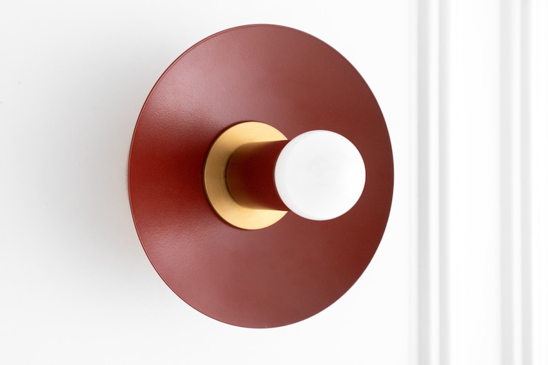 Farmhouse Lighting - Brick Red Sconce - Brass Sconce - Wall Light ...