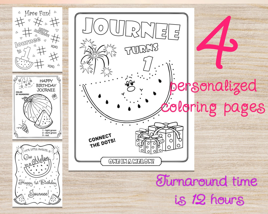 One in a Melon Personalized Coloring Sheets for Kids Birthday Party ...