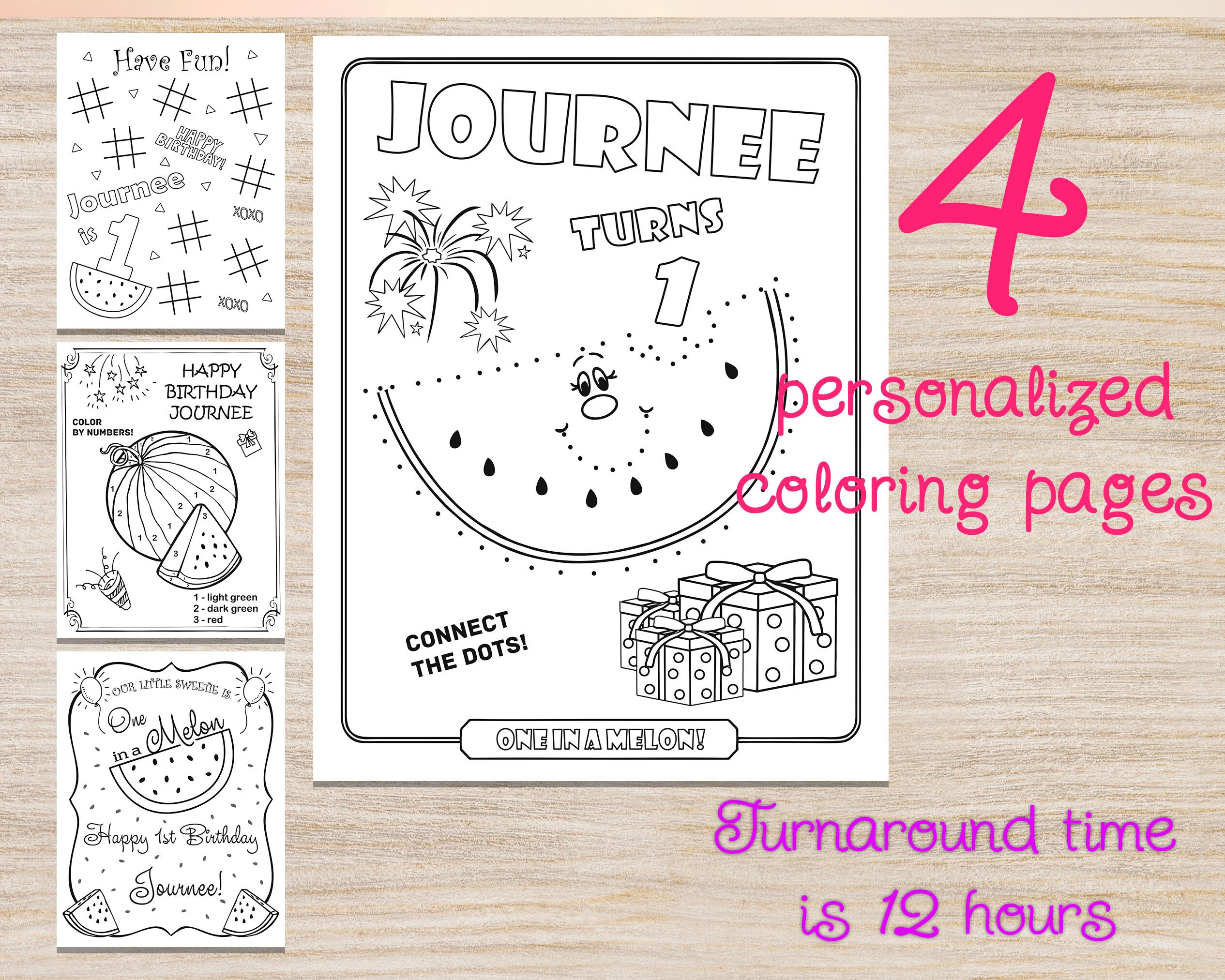 One in a Melon Personalized Coloring Sheets for Kids Birthday - Etsy