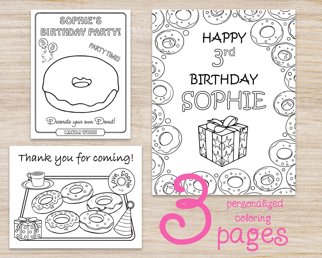 Personalized Donuts Birthday Party Coloring Pages, Donut First Birthday ...