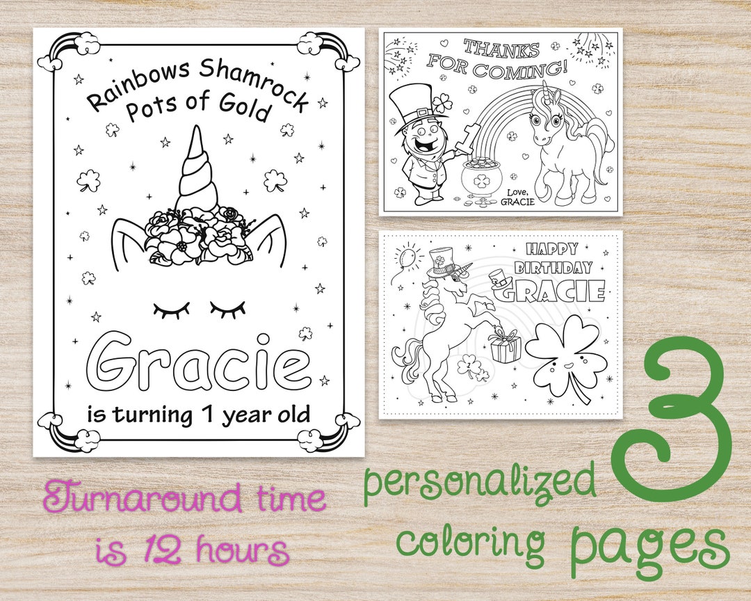 St Patrick's Day Unicorn Birthday Party Coloring Pages, Any Age ...