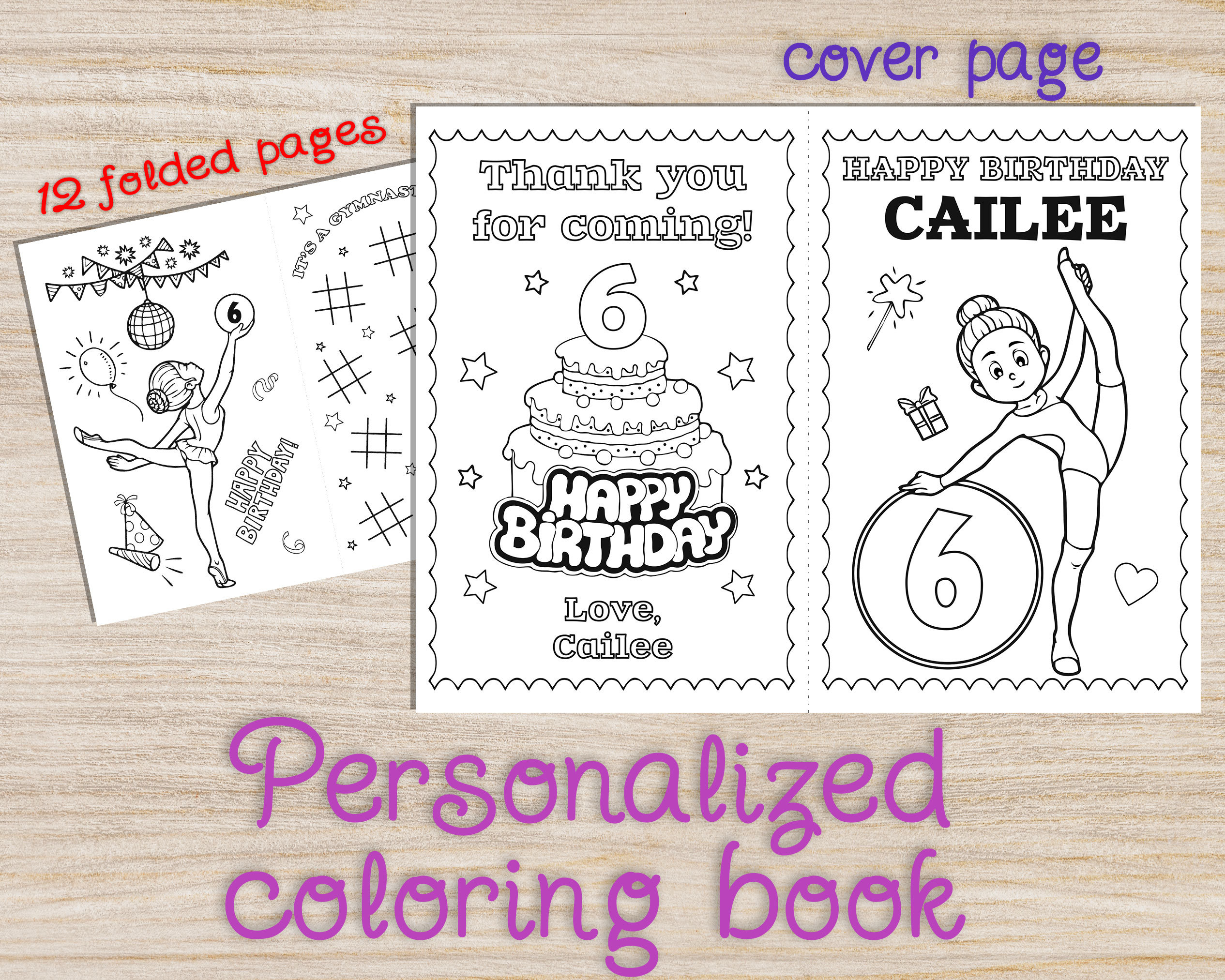 Gymnastics Birthday Party Coloring Book, 1st Any Age Favors, Digital ...