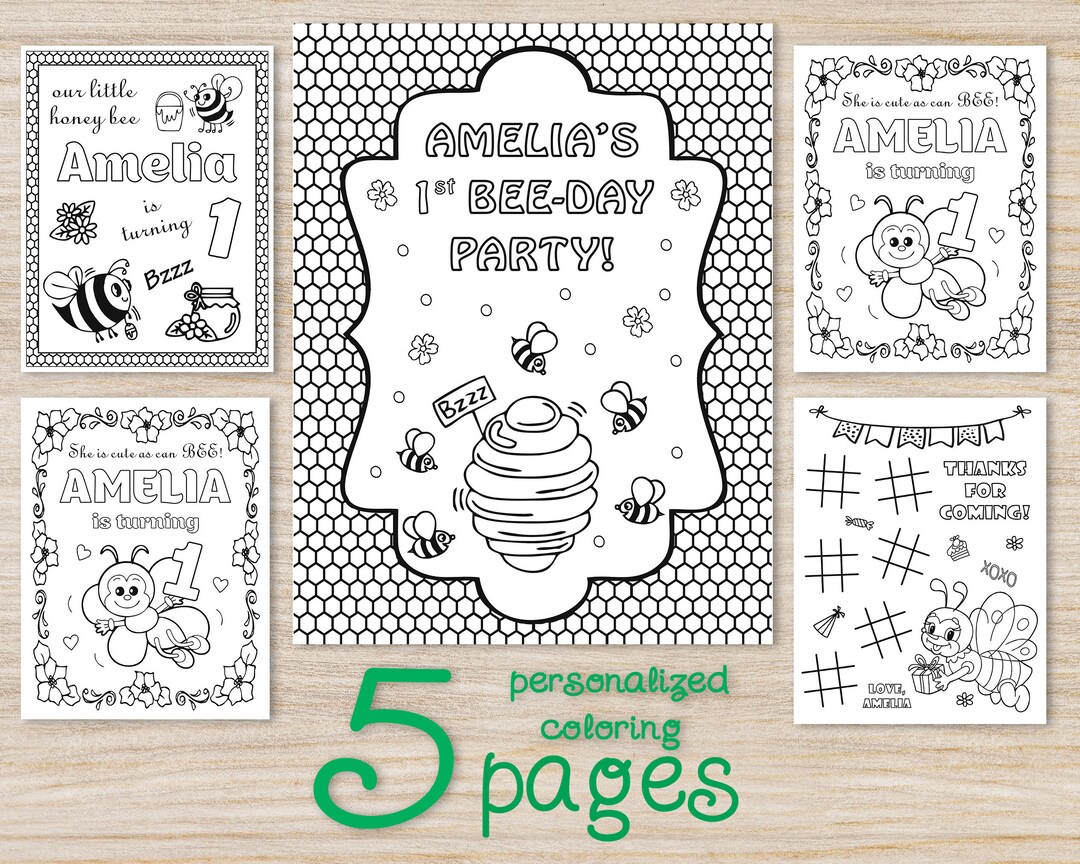 Personalized Bumble Bee Birthday Party Coloring Pages, Honey Bee ...