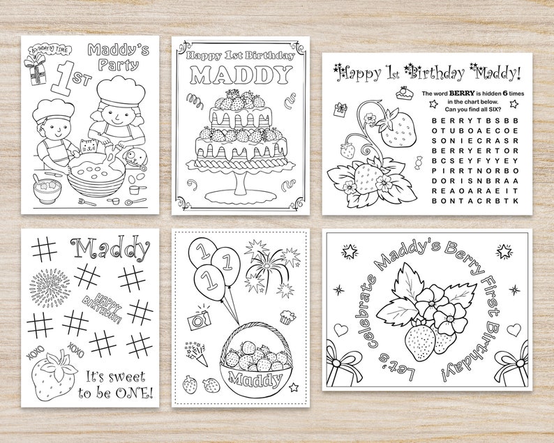 Berry Birthday Party Coloring Pages, Strawberry Personalized Tropical ...