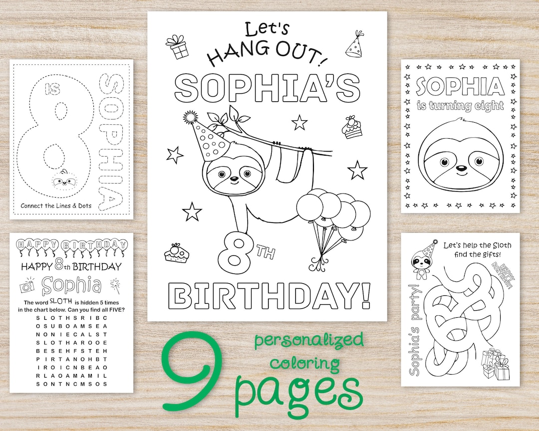 Sloth Birthday Party Coloring Pages, Girls Boys Sloths Party Supplies ...