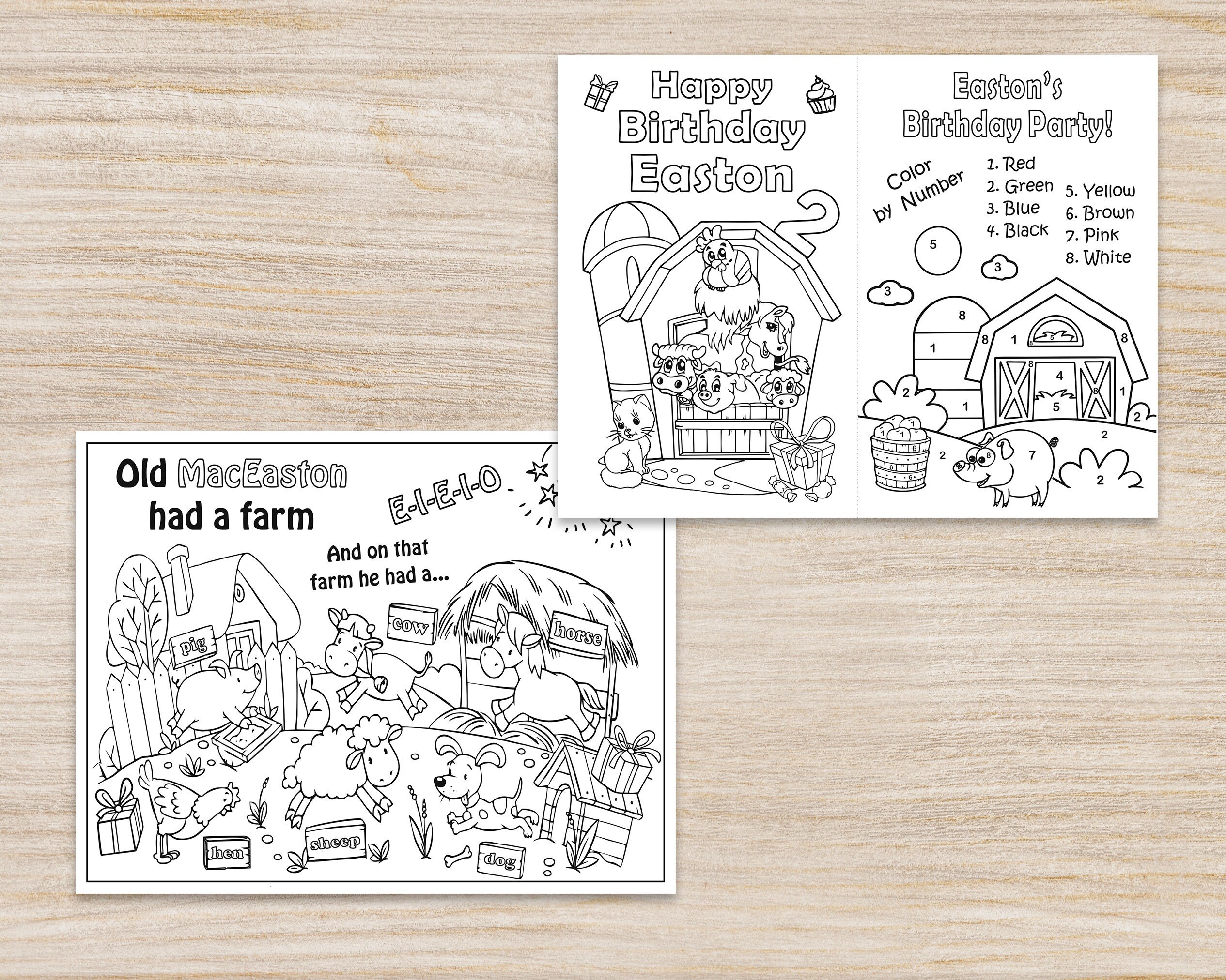 Farm Barnyard Birthday Party Coloring Pages, Personalized Printable ...