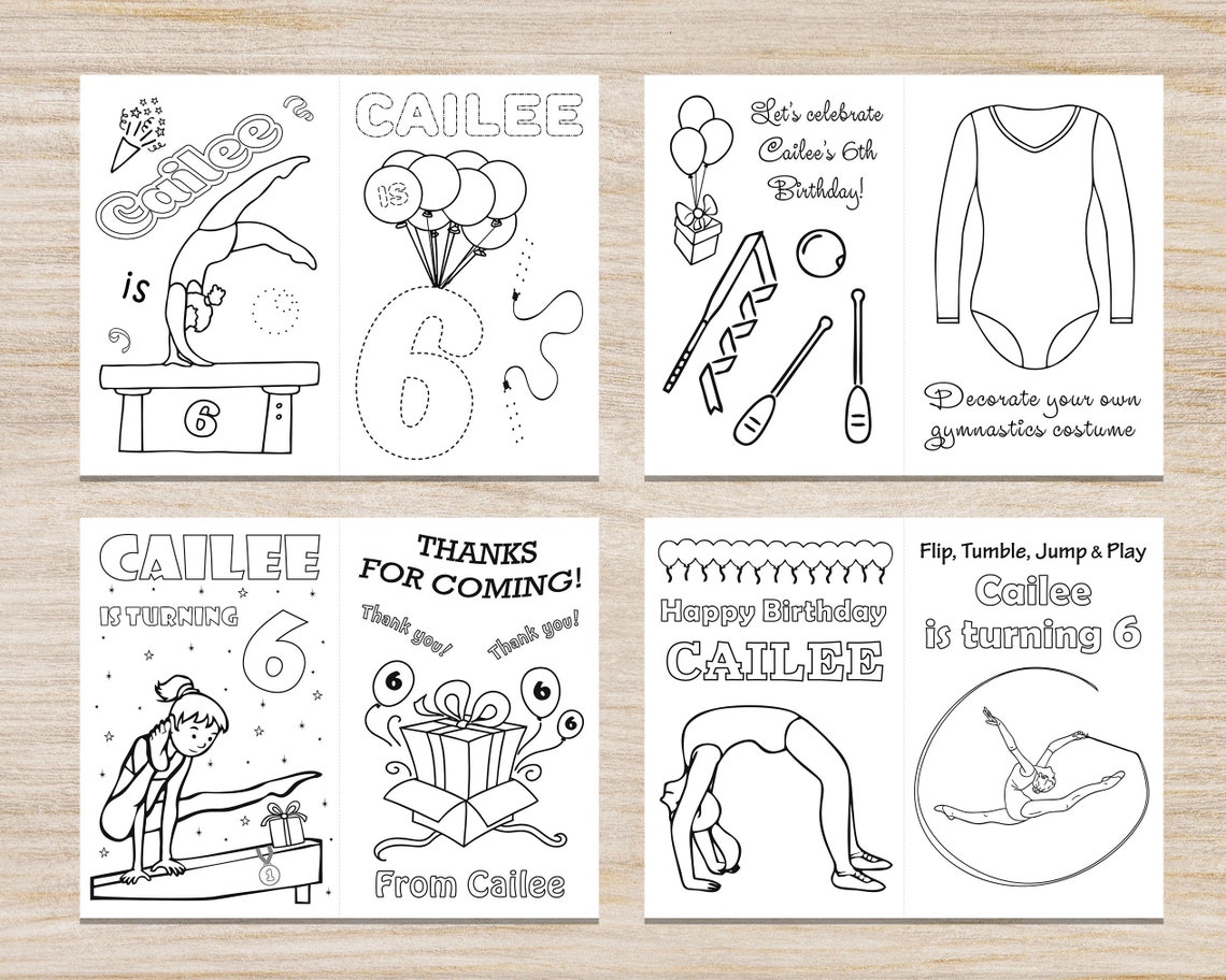 Gymnastics Birthday Party Coloring Book, 1st Any Age Favors, Digital ...