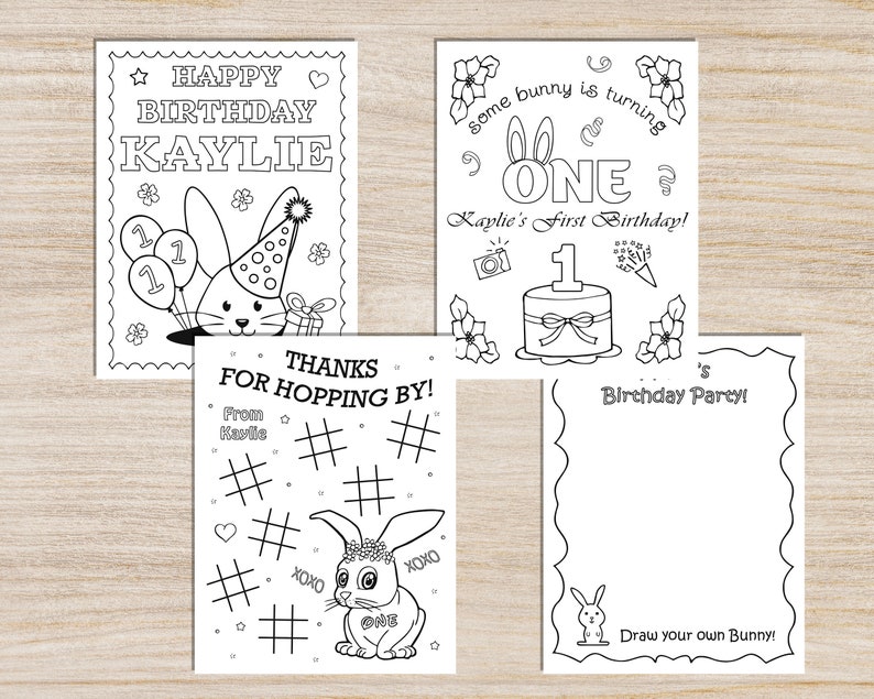 Personalized BUNNY Birthday Party Activity Coloring Pages, Printable ...