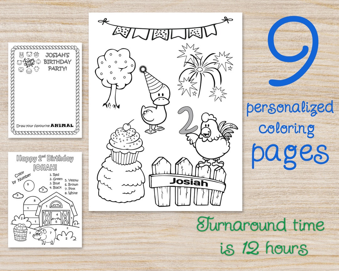 Farm Birthday Party Coloring Pages, Personalized Kids Barnyard Games ...