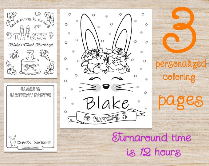 Personalized BUNNY Birthday Party Coloring Pages, Some Bunny is Turning ...