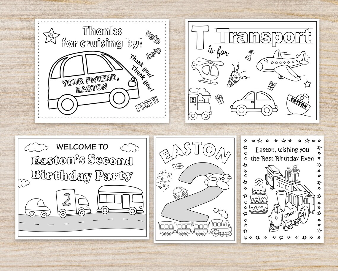 Transportation Birthday Party Coloring Pages, Things That Go, Airplane ...
