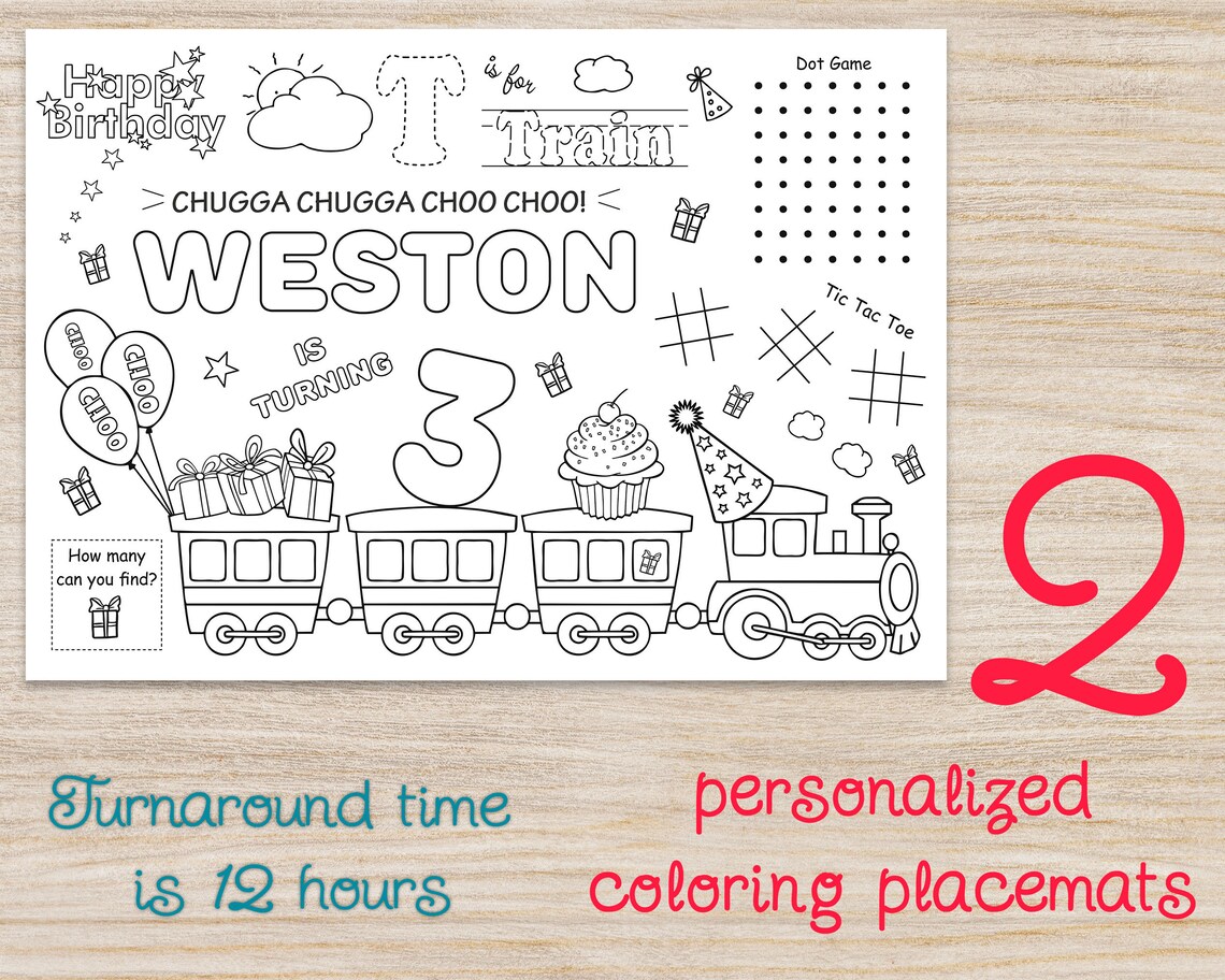 Train Birthday Party Coloring Pages Personalised Chugga - Etsy